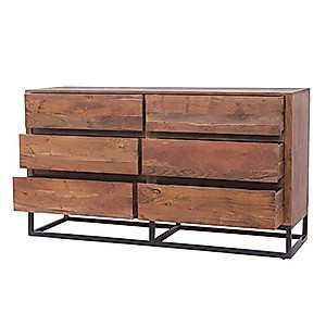 TUP The Urban Port Modern Acacia Wood Dresser or Display Unit with Metal Base, Walnut Brown and Black