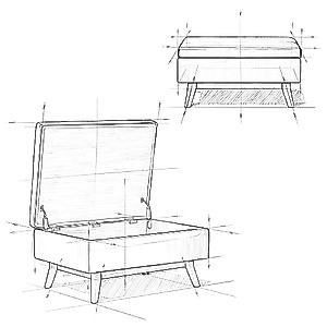 SIMPLIHOME Owen 34 Inch Wide Mid Century Modern Rectangle Coffee Table Lift Top Storage Ottoman in Upholstered Distressed Black Faux Leather, For the Living Room