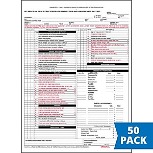 J. J. Keller & Associates, Inc. BIT Program Tractor/Trailer/Truck Inspection & Maintenance Record Form 50-pk. - Snap-Out, 3-Ply, Carbon, 8.5inches x 11.75inches - Comply with California Biennial Inspection of Terminals Program - J. J. Keller