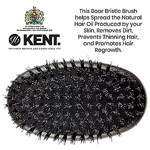 Kent MN11 Finest Men's Hair Brush and Facial Brush for Beard Care - 100% Natural Black Boar Bristle Brush for Mens Grooming, Scalp Brush, 360 Wave, and Beard Straightener For Men's Hair Care