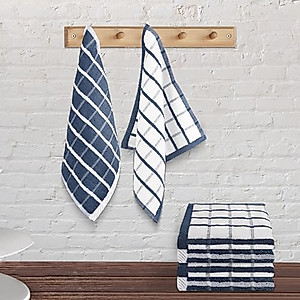 Urban Villa Dish Cloths Terry Cotton Pack of 6, Highly Absorbent Quick Drying Super Soft Premium Dish Towels for Kitchen with Hanging Loop Hand &amp; Tea Towels - 12x12 Inch, (Blue &amp; White, Checks)
