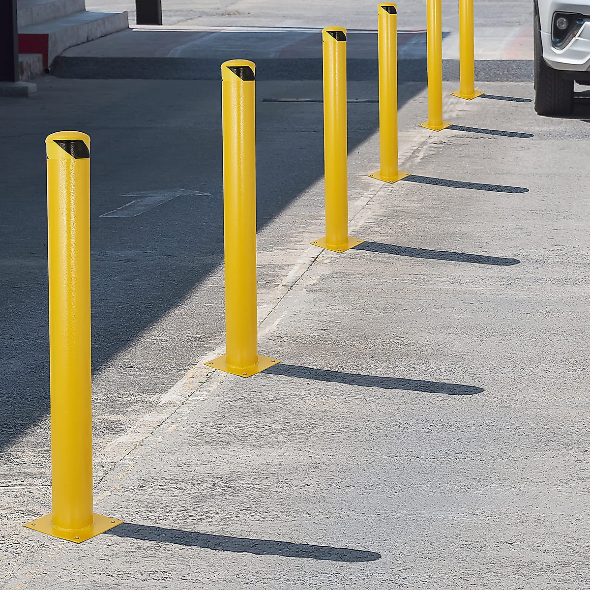 DorBuphan 2Packs 36-4.5 Bollards 4-1/2" OD 36" Height Safety Bollard Yellow Powder Coat Street Bollard Parking Post 4 Free Anchor Bolts for Garage or Parking Lot