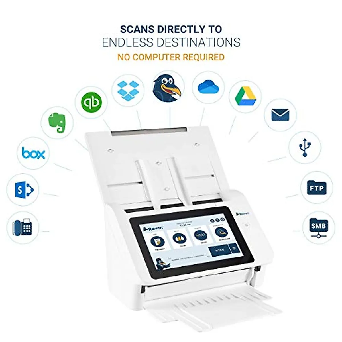Raven Original Document Scanner - Huge Touchscreen, Color Duplex Feeder (ADF), Wireless Scanning to Cloud, WiFi, Ethernet, USB, Home or Office Desktop (2nd Gen) (Renewed)