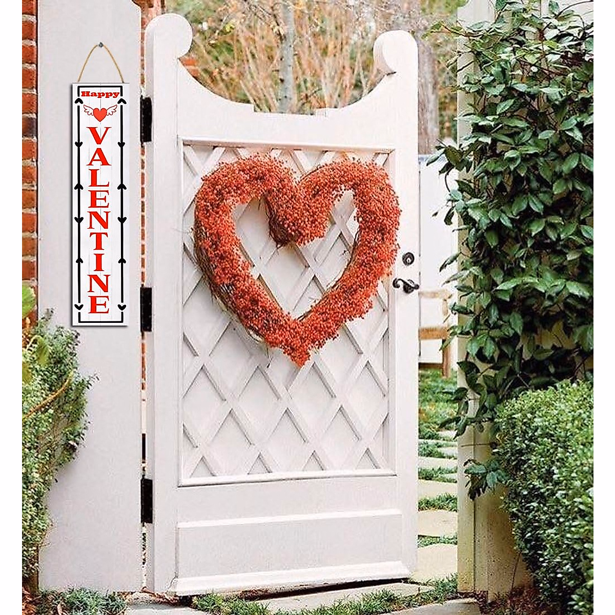 KPSheng Happy Valentine Day Sign for Front Door, 8x64 Inch Vertical Valentine's Day Wooden Welcome Sign for Front Porch, Modern Farmhouse Front Porch Decor