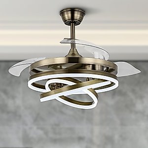 Dawn Whisper 42 Inch Retractable Ceiling Fan, Modern Ceiling Fans with Lights and Remote, Silent DC Motor, 6 Speed,Color Changing, Bronze Retractable Ceiling Fan with Lights for Kitchen