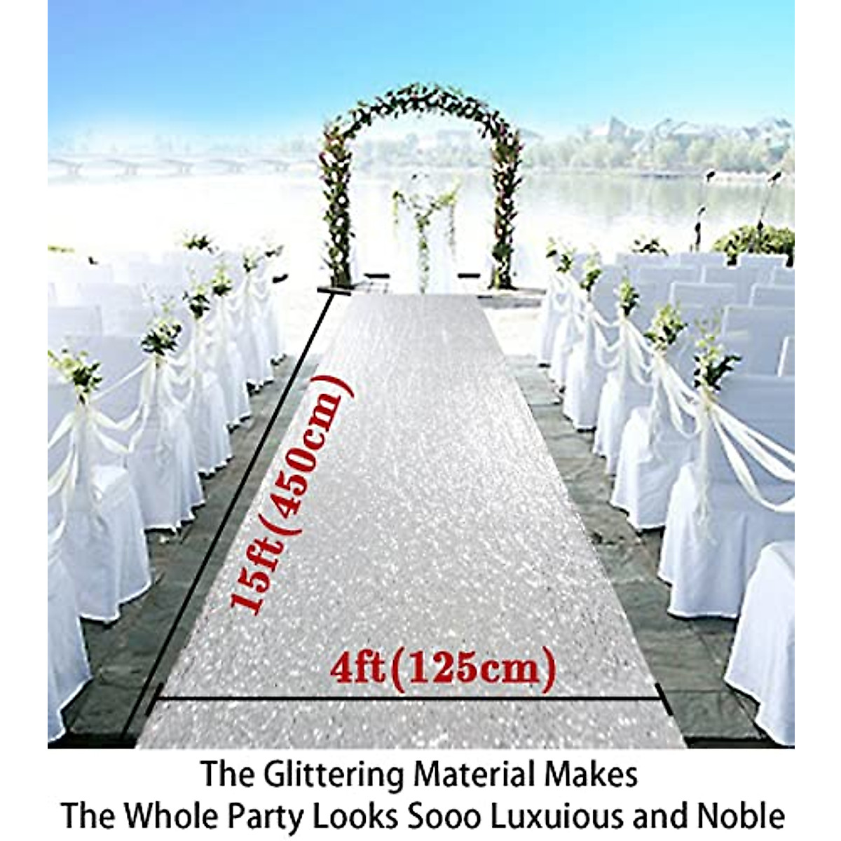 Aisle Runners for Weddings Aisle Runner Sequin Aisle Runner 4FTx15FT Aisle Runner for Wedding Ceremony Runner Rug for Hallway Carpet Runner for Grass Outdoor Indoor Party (4ftx15ft, Silver)