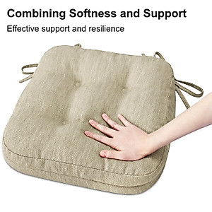 Shinnwa Chair Cushions for Dining Chairs 4 Pack, Tufted Memory Foam Kitchen Seat Cushions, Non-Slip Chair Pads with Ties, 16.5” x 16.5” x 3.5”, Beige, Set of 4