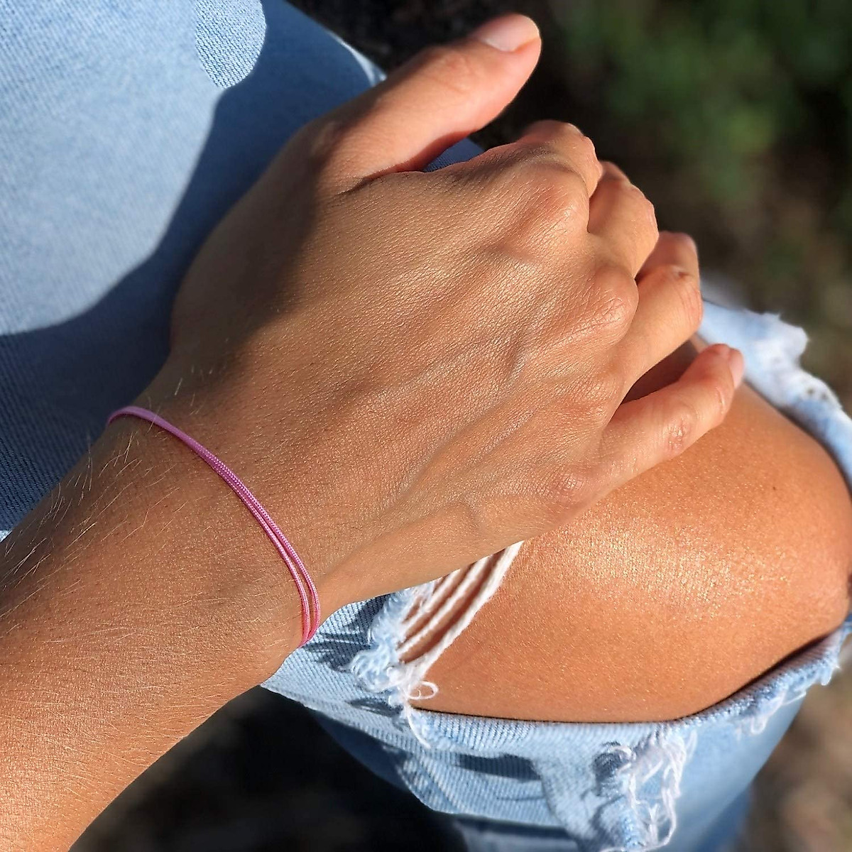 Pink Bracelet for Men Women Adult Unisex - Pink Ribbon Awareness Jewelry Fundraising for a Cause - Adjustable Waterproof String - Nylon cord Surfer Bracelet - Pulsera Rosada Rosa