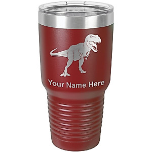 LaserGram 30oz Vacuum Insulated Tumbler Mug, Tyrannosaurus Rex Dinosaur, Personalized Engraving Included (Maroon)