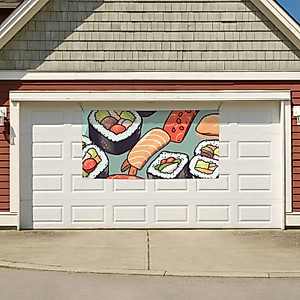 Sushi Printed Banners Personalized Party Banner Photo Text Background Banner Wall Banner for Halloween Party Home Decorations or Backdrops