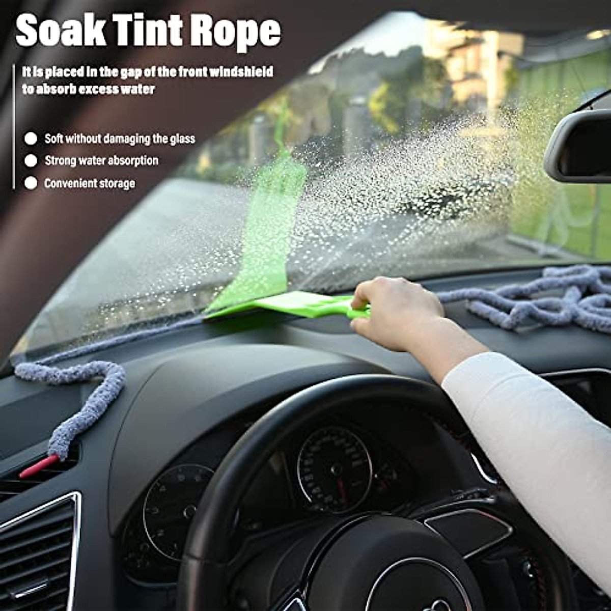 10 Feet Soft Water Absorbent Rope Tint Tools, Window Tint Film Install Water Drying Absorbed Rope, Automotive Windshield Rope Car Door Glass Cleaning Tool Prevent Liquid Spreading Barrier Rope Tool