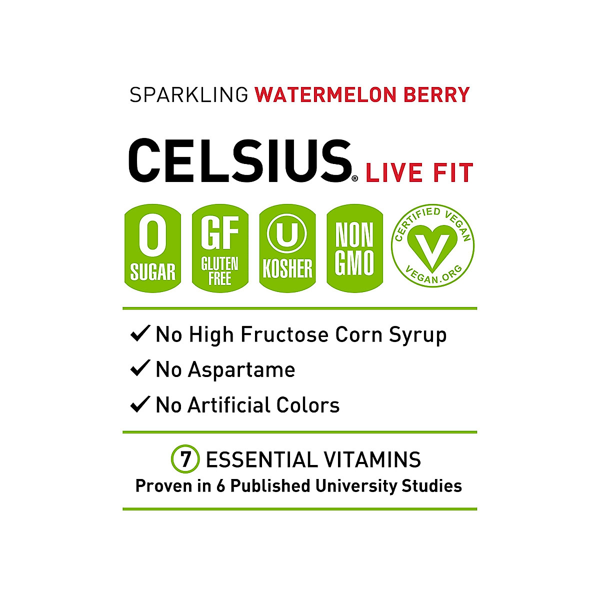 CELSIUS Sweetened with Stevia Watermelon Berry Non-Carbonated Fitness Drink, Zero Sugar, 12oz. Slim Can (Pack of 12)