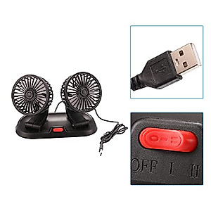 X AUTOHAUX Car Fan 5V USB Electric Car Cooling Fan with 360 Degree Adjustable Dual Head Automobile Vehicle Fan for Car Truck SUV RV Boat Black