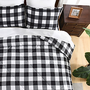 Andency Black Plaid Comforter Set Twin Size (66x90 Inch), 2 Pieces (1 Gingham Comforter and 1 Pillowcase), Summer Lightweight Microfiber Buffalo Check Down Alternative Comforter Set for Kids Boys