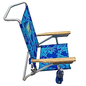 Tommy Bahama 5-Position Lay Flat Cup Holder and Towel Bar Beach Chair, 1-Pack, Floral Print