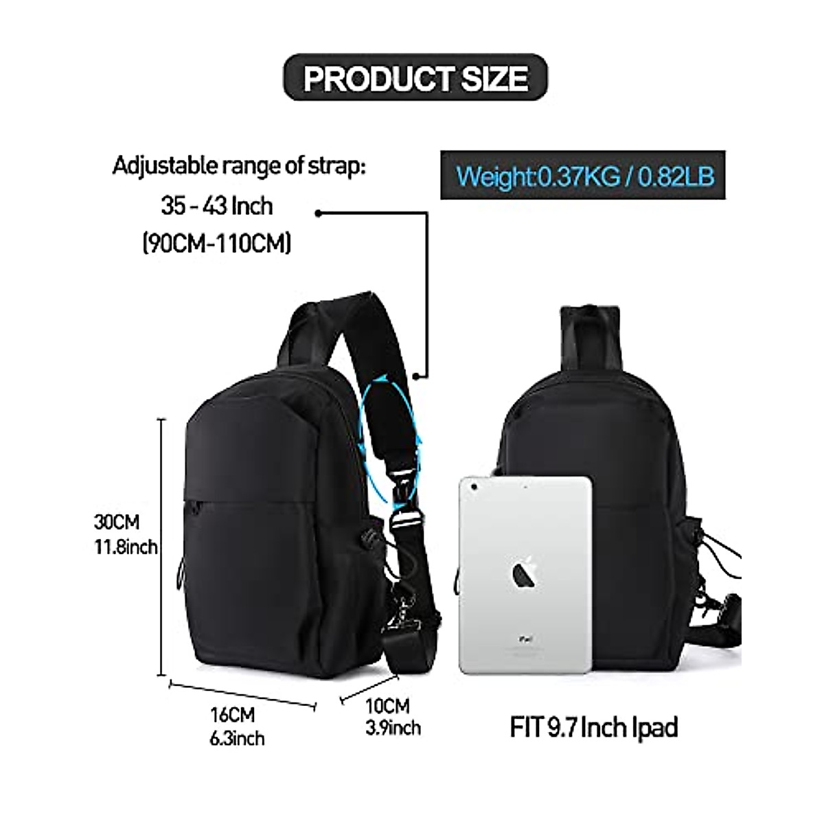 Sling Bag Crossbody Backpack Shoulder Bag for Men Women, Black Hiking Daypack Multipurpose Anti-Theft Cross Body Chest Bags, Small Lightweight One Strap Backpack for Walking Biking Travel Cycling