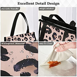 Leopard Print Reusable Lunch Bag Cheetah Pink Insulated Lunch Box Lunch Tote with Aluminum Foil, Handbag for Office School Kids Teen