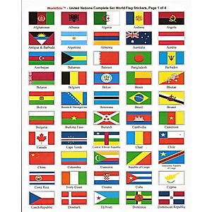 Made in The USA! United Nations Sticker Set with Country Name; 1.5" x 1" Self Adhesive Stickers for Every International Country in The United Nations Plus 7 UN Stickers, 200 Sticker Flags Total.