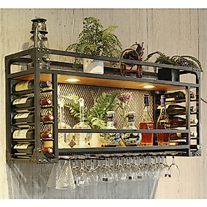 rlosqvee Industrial Wine Rack Hanging/Wall Mounted, 2-Tier Vintage Solid Wood Wine Storage Rack, Wine Display Shelf for Kitchen Bar Restaurant (40 inch (W))