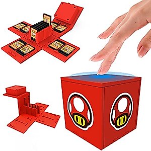 UFOPETIE 16 in 1 Game Storage Box for Switch Game Cards Mario Games Cube up to 16 Games,for Nintendo Switch Game Card Case Cube Nintendo Switch Game Storage Box Mario Mushrooms Thumb Grip 2PCS