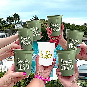 LADY&HOME Bachelorette Party Plastic Cups Bride Team Gifts Reusable Party Cups for Bridal Party(Sage Green)