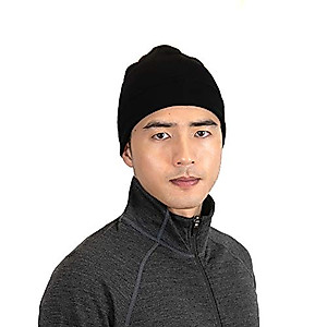 SHEEP RUN 100% Merino Wool Lightweight Wicking Cuff Beanie Hat for Outdoor Hiking Hunting (Black)
