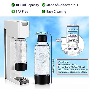 meekoo 4 Pcs Soda Carbonating Bottles Clear Soda Maker Bottle Plastic Soda Bottle Compatible with Soda Drinkmate Soda Maker for Kitchen Home Party Carbonated Drinks Beverages (1 Liter)