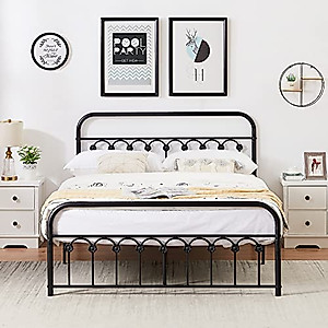 VECELO Bed Frame, Queen Size Metal Platform with Headboard & Footboard, Premium Steel Slat Support Mattress Foundation,No Box Spring Needed