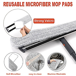 18 Professional Microfiber Mop Large Flat Mops for Floor Cleaning 4 Reusable Washable mop Pads Hardwood Cleaning System Wet and Dust Mop with 61in Long Stainless Steel Handle