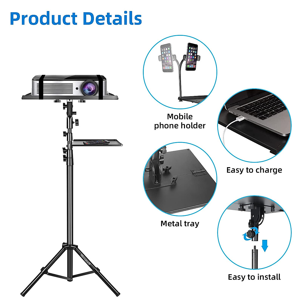 Mercase Projector Tripod Stand with 2 Shelves Adjustable Height 31 to 57 Inch,Foldable Laptop Tripod Stand,Portable Projector Stand for Laptop, Projector