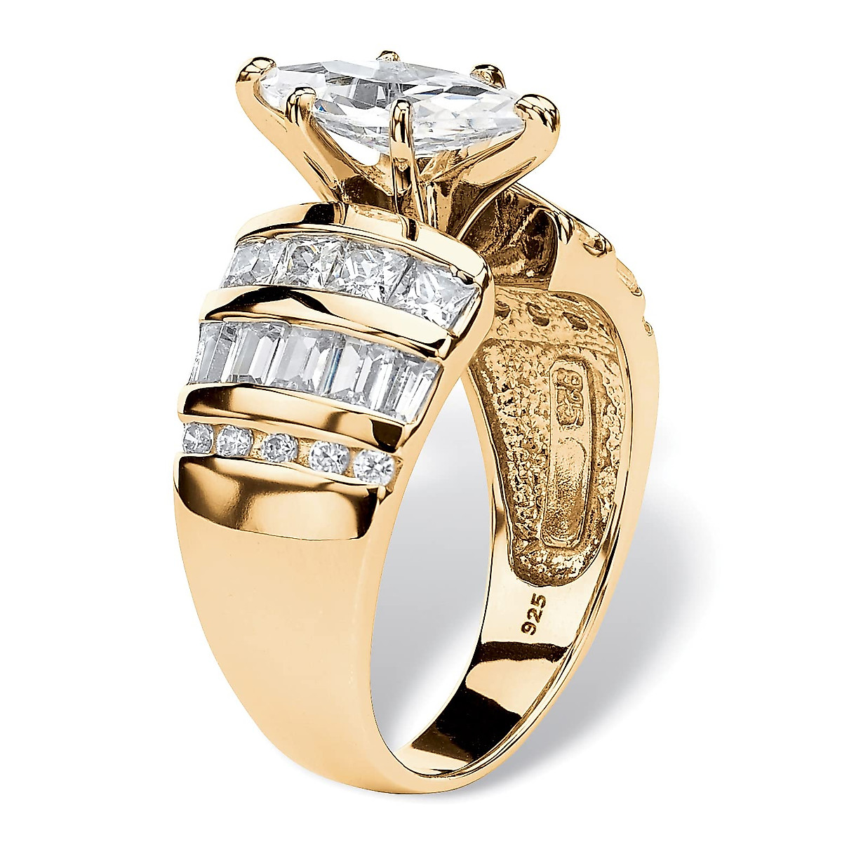 PalmBeach Platinum-Plated Sor Yellow Gold-Plated Sterling Silver Marquise Cut Cubic Zirconia Channel Set Engagement Ring Size 11