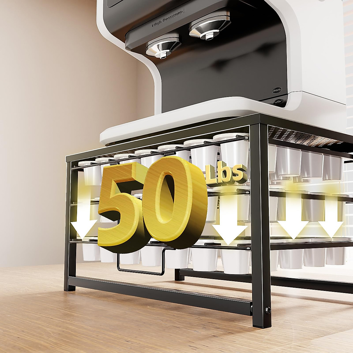 Simple Trending 3-Tier Coffee Pod Holder Rack for K-Cup, 105 Pod Pack Capacity Rack, Metal, Black