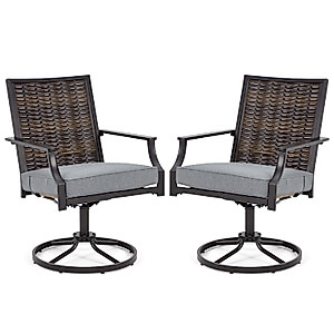 MELLCOM Patio Swivel Chairs Set of 2, Heavy Duty Outdoor Swivel Chairs with Removable Cushions, Patio Rattan Wicker Decoration Chairs for Garden Lawn & Porch, Backyard, Balcony, Gray