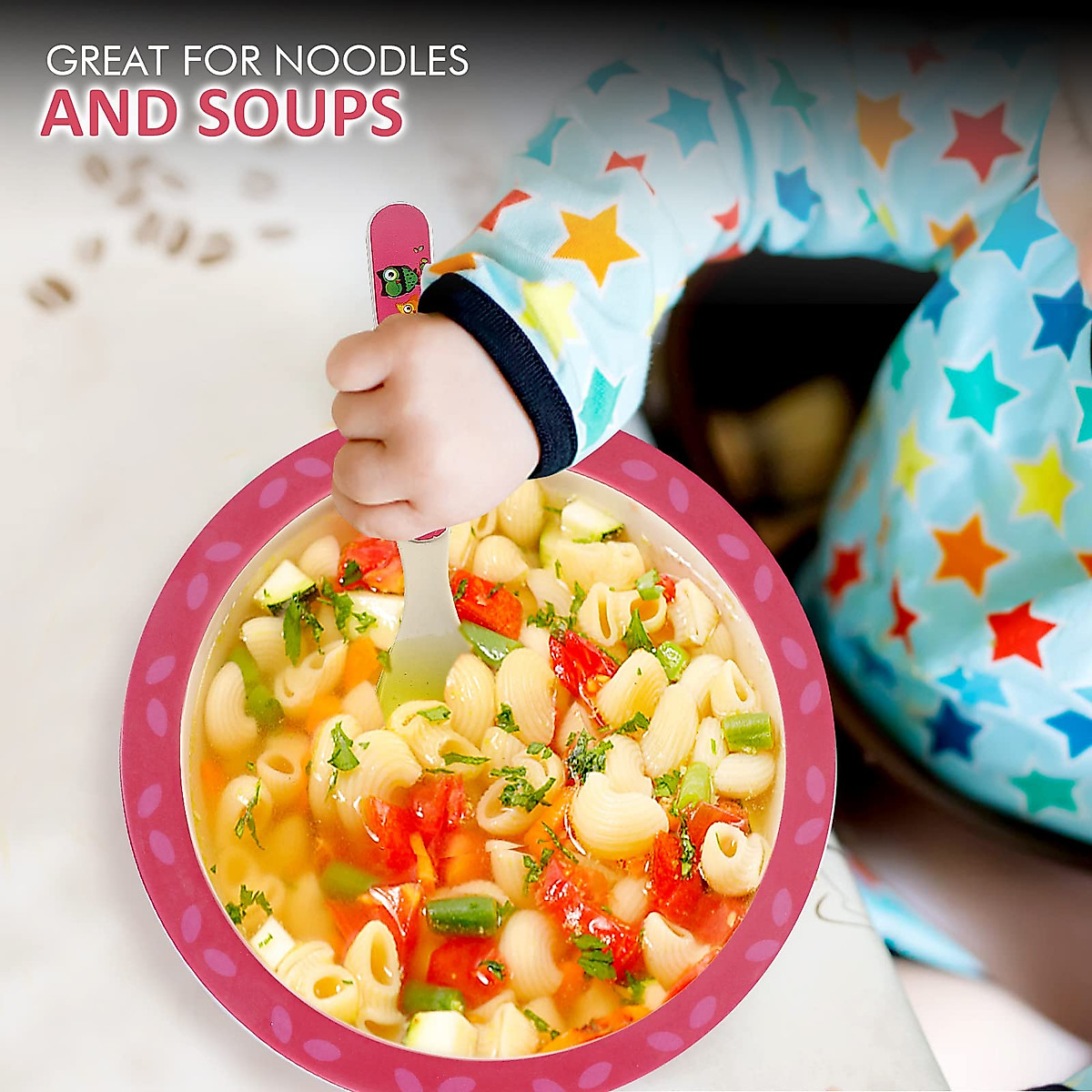 Greentainer 5 PC Kids Toddler Dinnerware Sets Bamboo Toddlers Dishes Set Kids Feeding Plates and Bowls Sets with Sunction and Utensil Flatware Durable & BPA Free