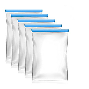 SMLJFO 5pcs Compression Bags for Travel Double Zipper Hand Roll Up Space Saver Bags Reusable Vacuum Sealed Bags for Clothes No Pump or Vacuum Needed for Clothes, Comforters, Blankets, Bedding