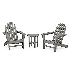 POLYWOOD PWS417-1-GY Classic 3-Piece Chair Side Table Adirondack Seating Set, Slate Grey