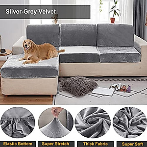 Rosnek Couch Cushion Covers Stretch for Individual Sofa Cushion,Soft Velvet U Shaped Sectional Couch Covers Sofa Slipcover for Seat Cushion Replacement,Large