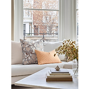 Crumbs Home Modern Farmhouse Fall Linen Indoor Outdoor Throw Pillow Cover Only, 22"x22" Water Repellent for Patio, Backyard, Couch, Antique Neutral Embroidered Stripes