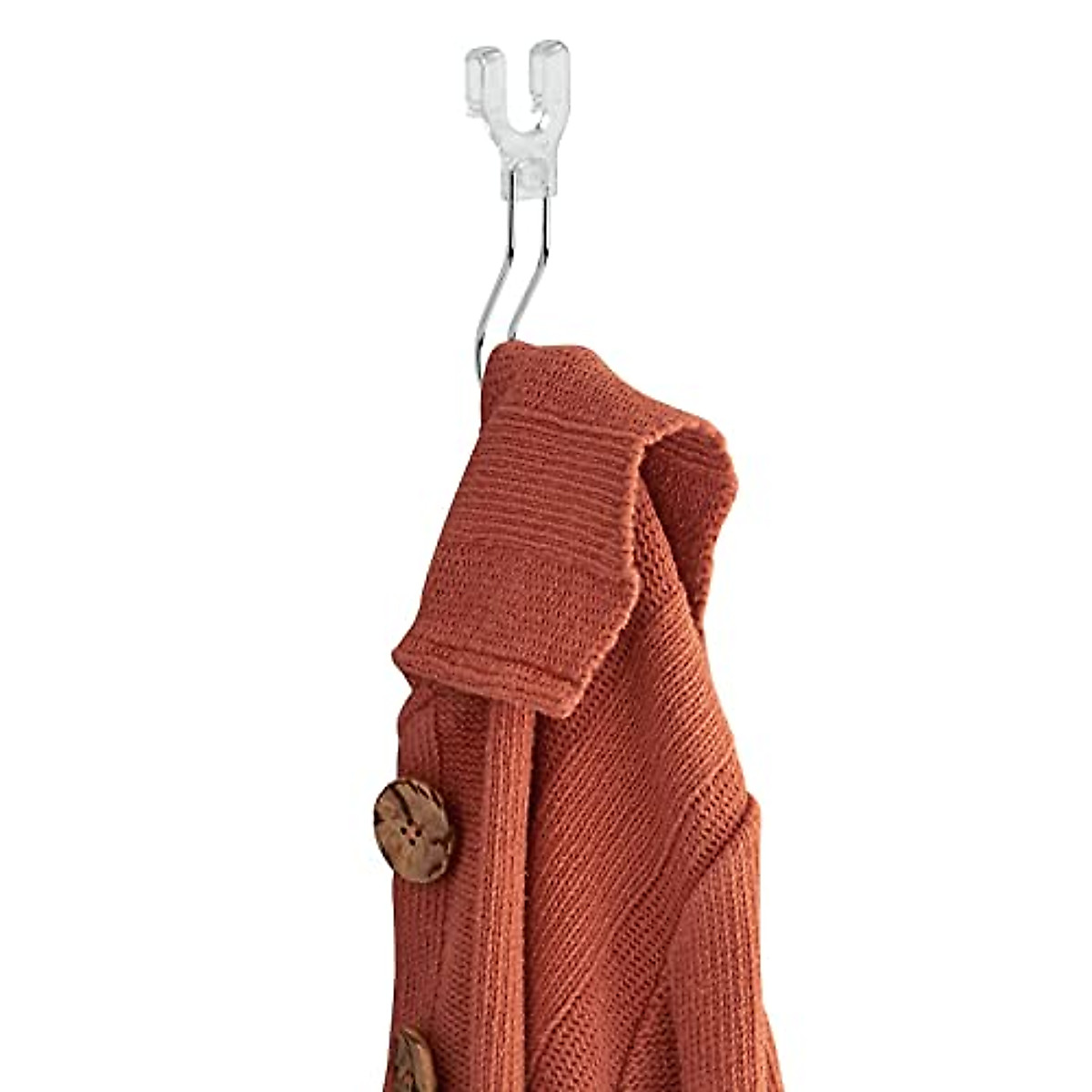 mDesign Hanging Closet Storage Hook - Organizes Handbags, Scarves, Ties, Belts, Accessories - Great for Men, Women & Kids Bedroom, Hall & Coat Closet - Hangs Below Wire Shelving, 4 Pack - Chrome/Clear