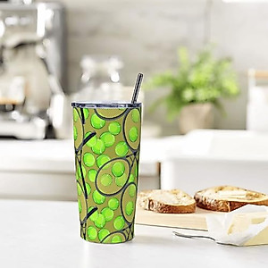 Yaxongx 20oz Tumbler Green Tennis Double Wall Vacuum Insulated Coffee Mug with Lid and Metal Straw Brush Reusable Stainless Steel Water Bottle Travel Cup Gifts for Car Ice Drinks Hot Beverage