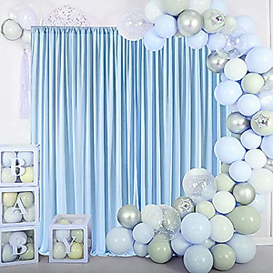 10ft x 10ft Baby Blue Backdrop Curtain for Baby Shower Parties Light Blue Wrinkle Free Backdrop Drapes Panels for Birthday Photo Gender Reveal Photography Polyester Fabric Background Decoration