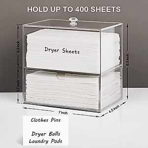 Dryer Sheet Holder, Dispenser, Acrylic Dryer Sheet Container Box for Laundry Room Organization, Storage Dryer and Fabric Sheet, Dryer Balls, Clothes Pins, Laundry Pods