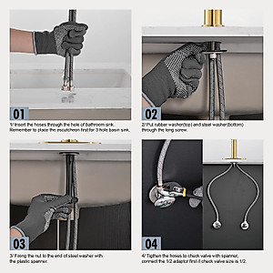 Brushed Gold Bathroom Faucet with Plastic Pop Up Drain, 6.25'' Metal Escutcheon and Supply Lines, Single Handle Stainless Basin Mixer Tap, Modern Bathroom Sink Faucet for 1 or 3 Hole Vanity Sink