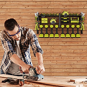 Power Tool Organizer,8 Power Drill Holder Wall Mount,3 Layers Power Tool Storage Rack Shelf with Hooks,Heavy Duty Metal Cordless Powertool Shelf for Garage Organization with Screwdriver/Plier/Hammer