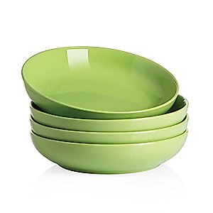 Sweejar Pasta Bowls, Ceramic Dinner Plates, 25oz Salad Serving Bowls for Soup, Dessert, Pizza, Fruit, Steak, Microwave Dishwasher Safe, Set of 4 （Green）