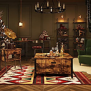 Bestier Farmhouse Coffee Table, Square Wood Center Table with Large Hidden Storage Compartment for Living Room, Rustic Cocktail Table with Hinged Lift Top for Home, Brown