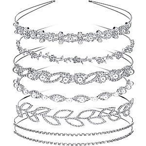 Tatuo 6 Pieces Bride Bridesmaids Crystal Flower and Leaves Crown Headband and Women's Girl's Faux Pearl Rhinestones Headdress for Wedding Party (Style 1)