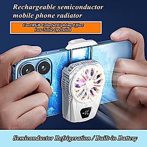 JUHARFA Phone Cooler, Wireless Phone Cooling Fan for Gaming, LED Temperature Display Battery/USB Powered Universal Back Clip Phone Fan for iPhone Samsung and Moto, etc (White)