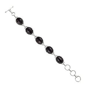 Black Onyx Bracelet 925 Silver Overlay Handmade Vintage Style Jewelry for Women Mom Wife