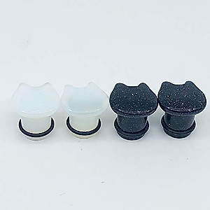 Piercingpops 2 Pairs Cat Opalite/Created-Blue Stone Ear Gauges Tunnels Plugs Stretchers Expander Body Piercing (Gauge=8mm(0g))